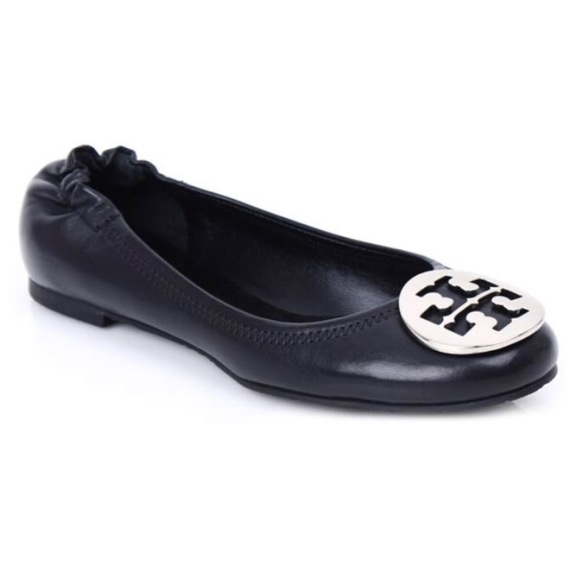 Tory Burch | Shoes | Tory Burch Reva Flats Black With Silver Logo ...